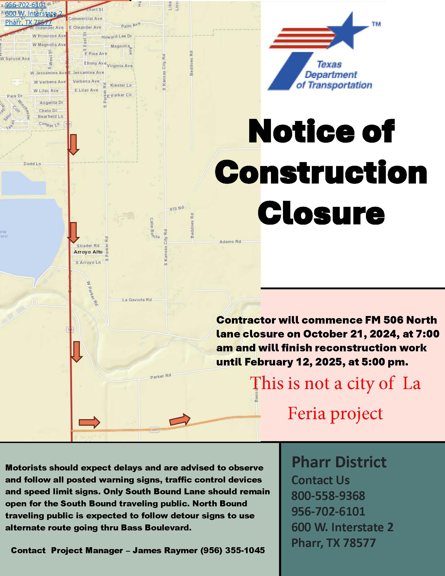 FM 506 Closure Notice – City of La Feria, TX